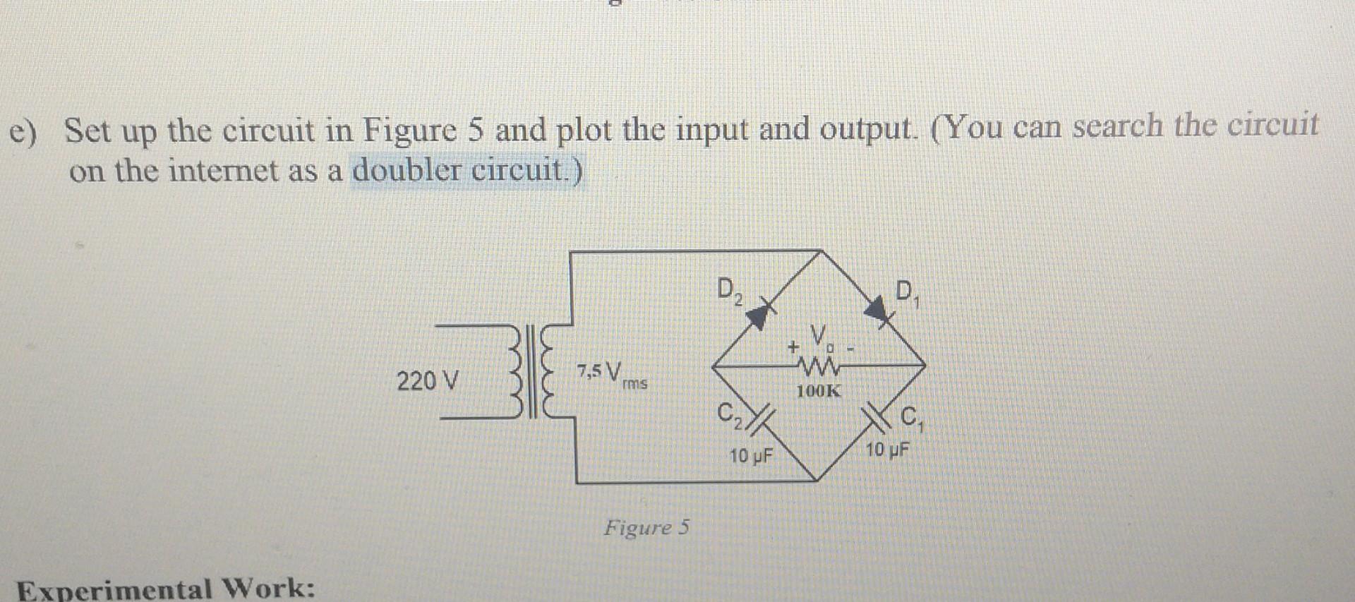 e) Set up the circuit in Figure 5 and plot the input | Chegg.com