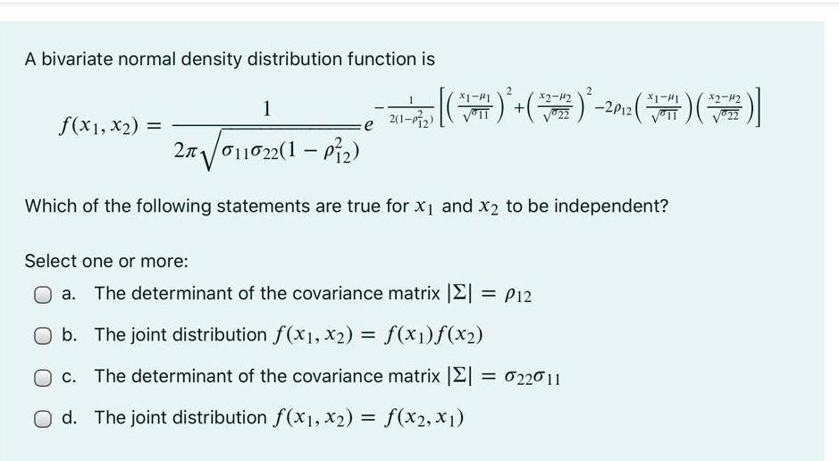 Solved A bivariate normal density distribution function is | Chegg.com