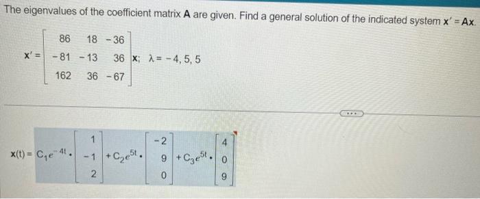 Solved The eigenvalues of the coefficient matrix A are | Chegg.com