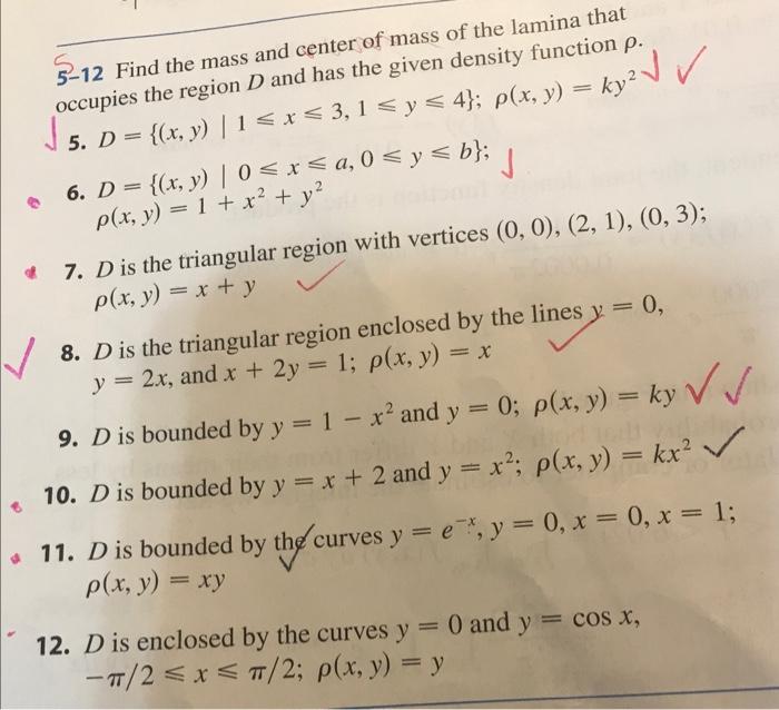 Solved find mass and center of mass of the lamina that | Chegg.com
