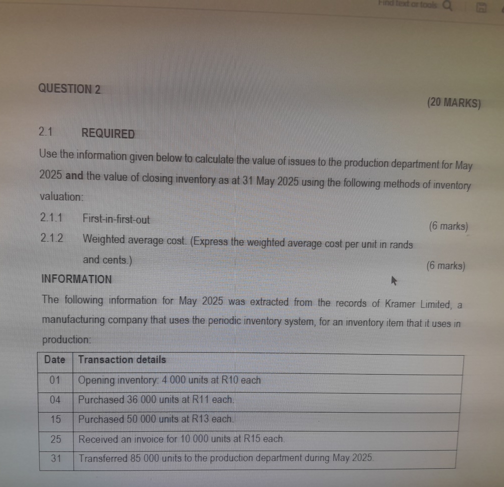 Solved QUESTION 2(20 ﻿MARKS)2.1 ﻿REQUIREDUse the information | Chegg.com