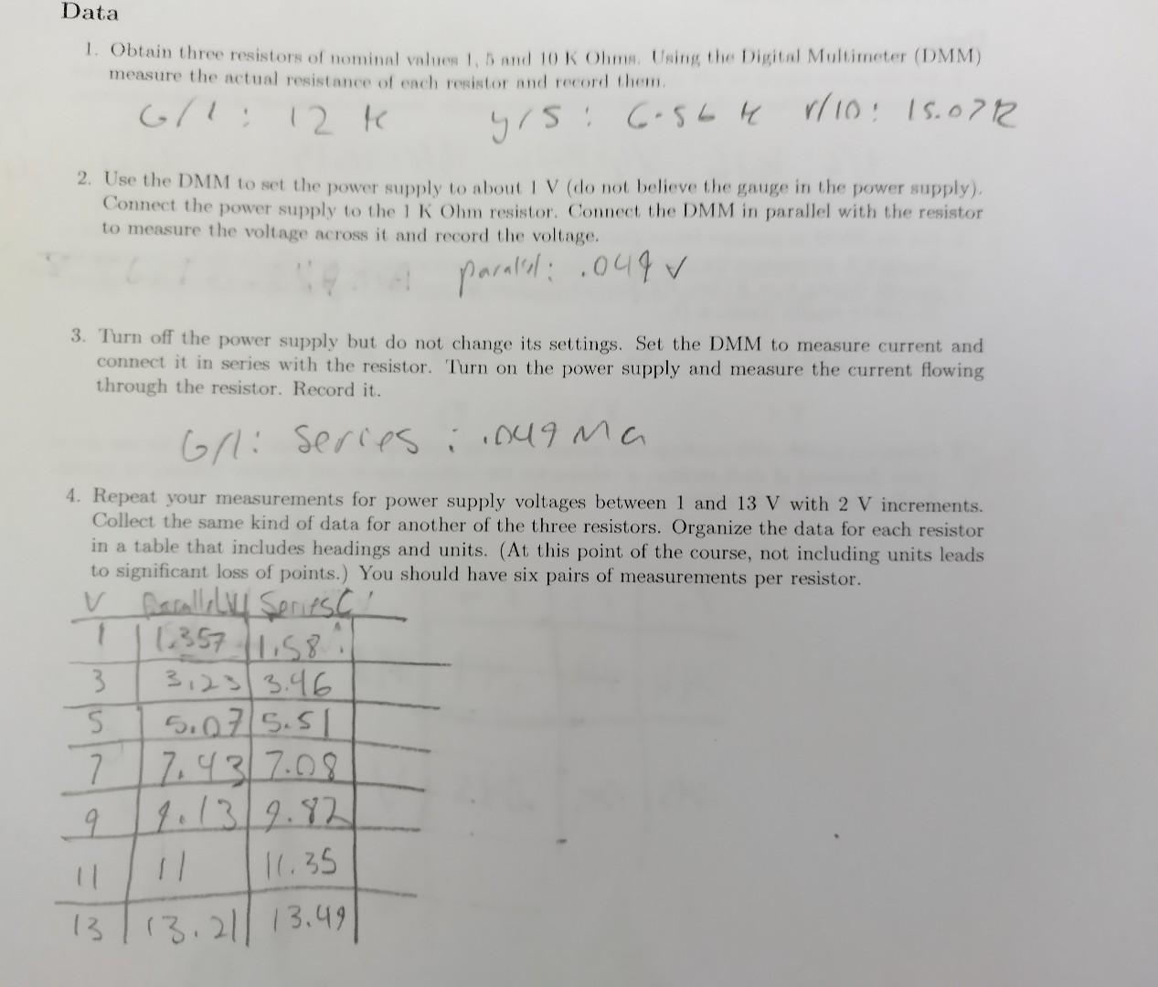 1. Obtain three resistors of nominal vahues 1,5 and | Chegg.com