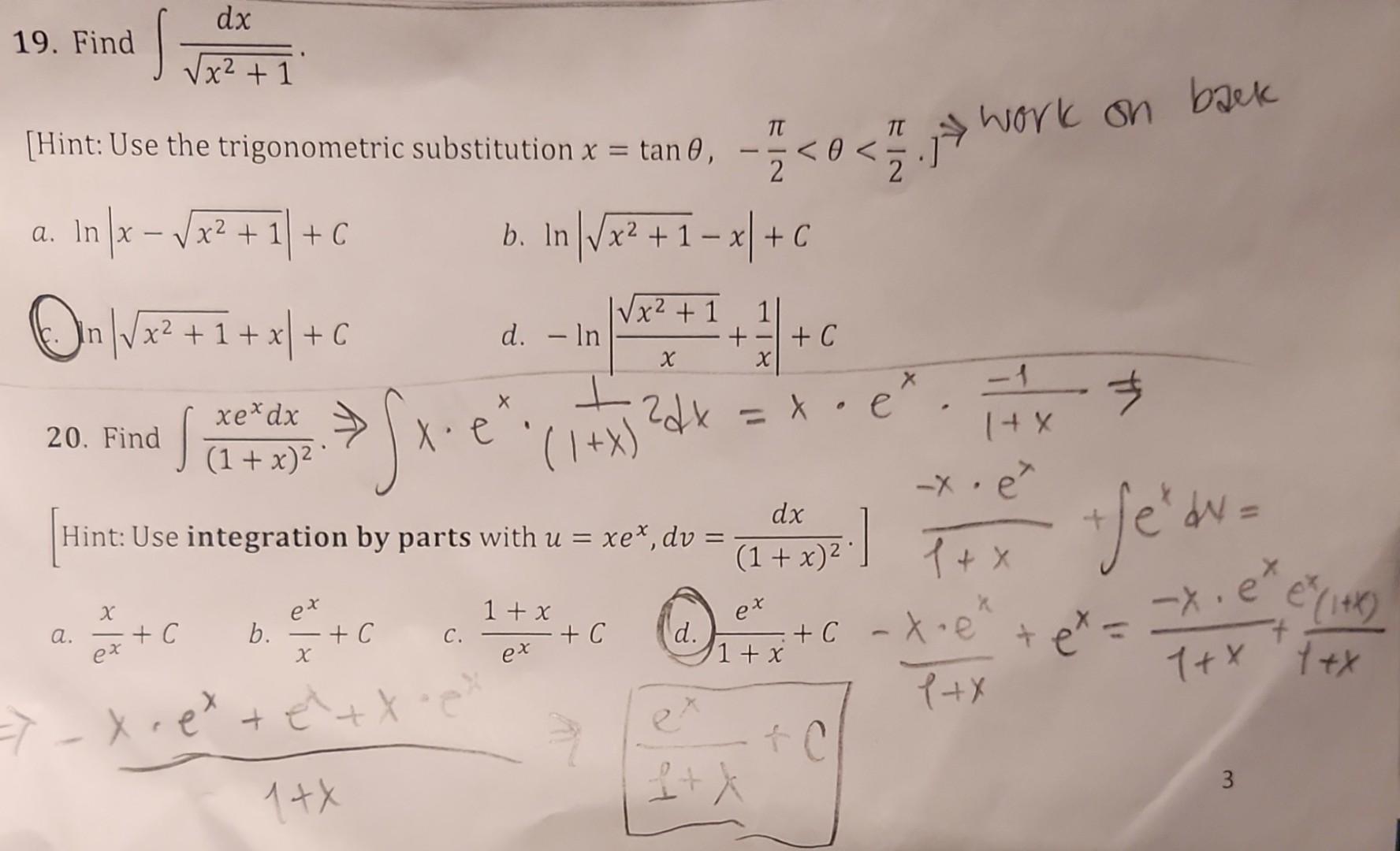 Solved 9. Find ∫x2+1dx. [Hint: Use the trigonometric | Chegg.com