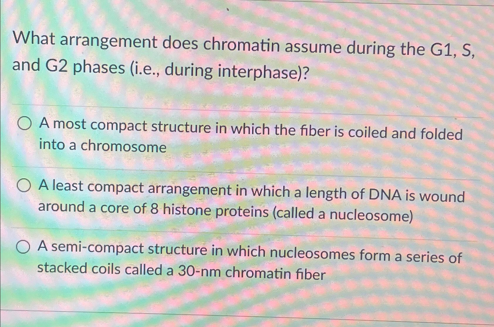 Solved What arrangement does chromatin assume during the | Chegg.com