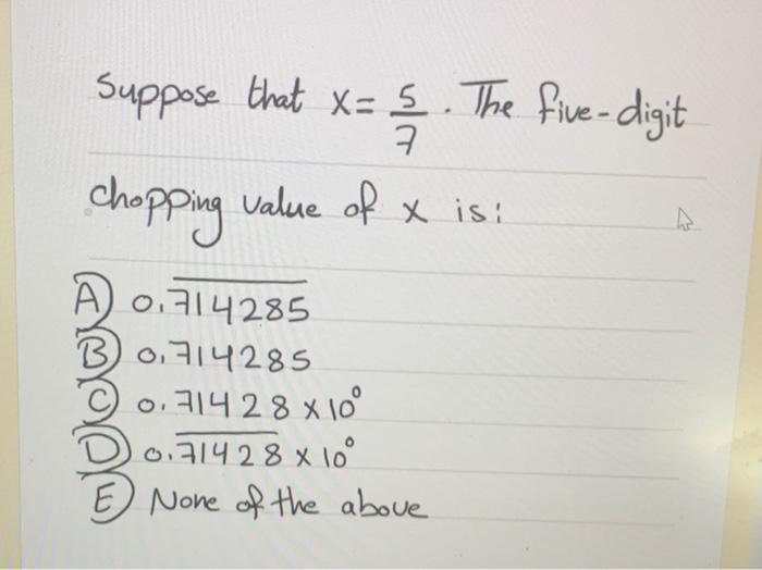 Solved Suppose that x = 5. The five-digit S chopping value | Chegg.com