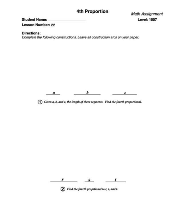 Solved 4th Proportion Math Assignment Student Name: Level: | Chegg.com