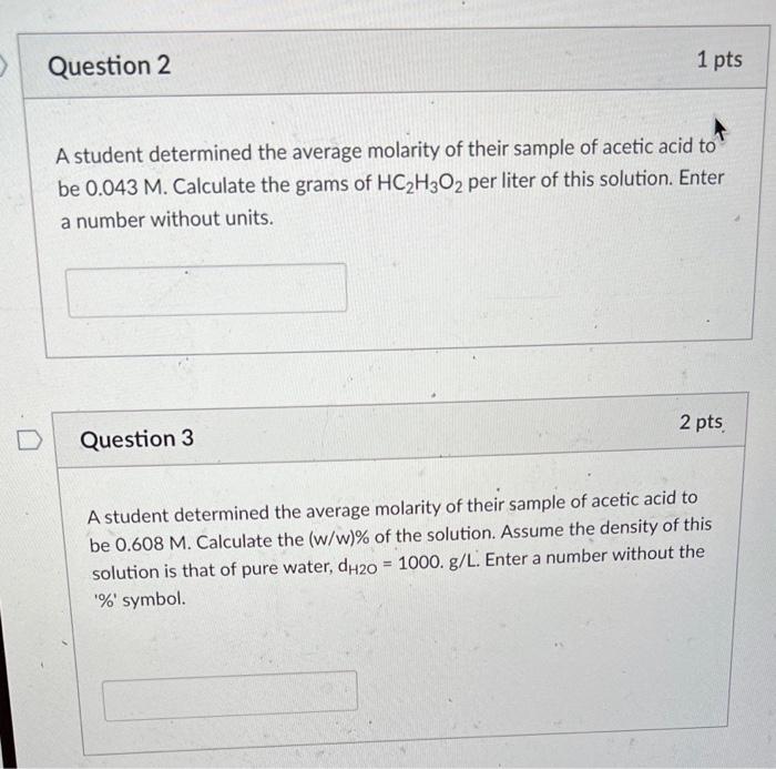 Solved A student determined the average molarity of their | Chegg.com