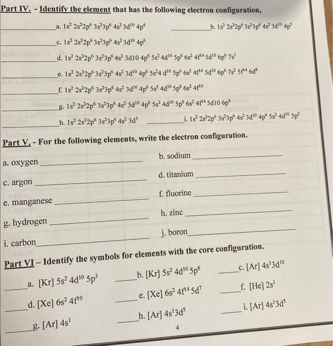 Solved art IV. - Identify the element that has the following | Chegg.com