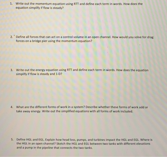 Solved 1. Write out the momentum equation using RTT and | Chegg.com