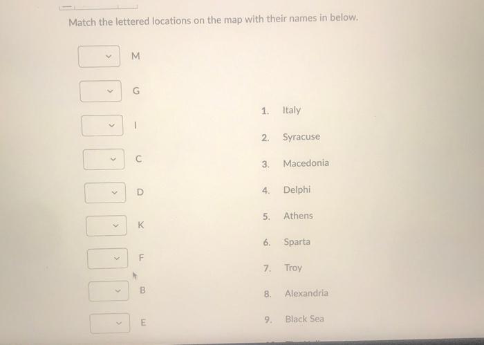 M Match the lettered locations on the map with their | Chegg.com