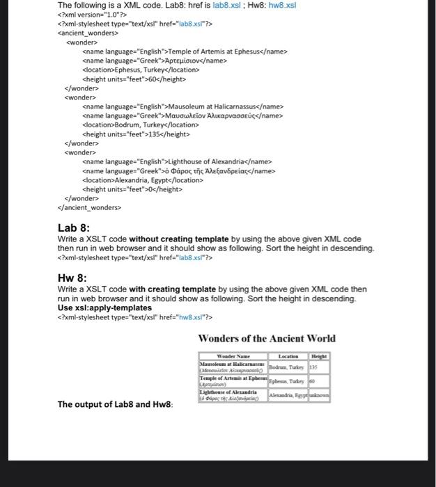 Solved The following is a XML code. Lab8: href is lab8.xsl: | Chegg.com