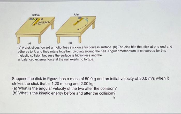 Solved (a) A disk slides toward a motionless stick on a | Chegg.com