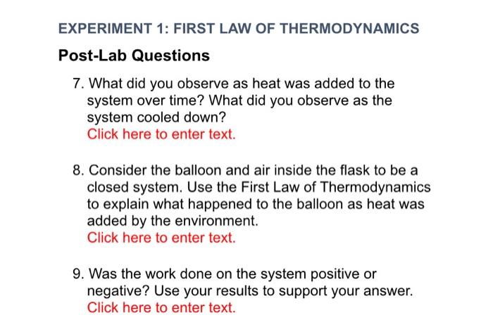 EXPERIMENT 1: FIRST LAW OF THERMODYNAMICS Post-Lab | Chegg.com