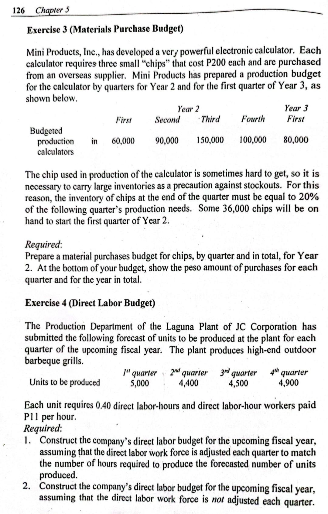 Solved 126 Chapter 5 Exercise 3 (Materials Purchase Budget) | Chegg.com