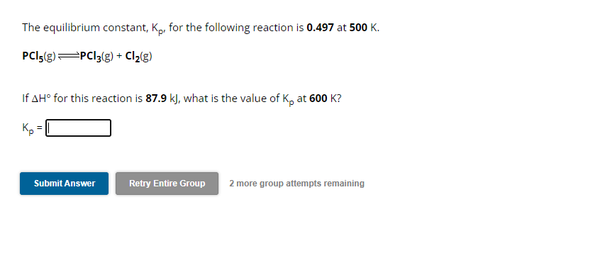 Solved The equilibrium constant, Kp ﻿for the following | Chegg.com