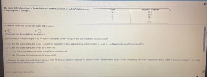 Solved The score distribution shown in the tables for | Chegg.com