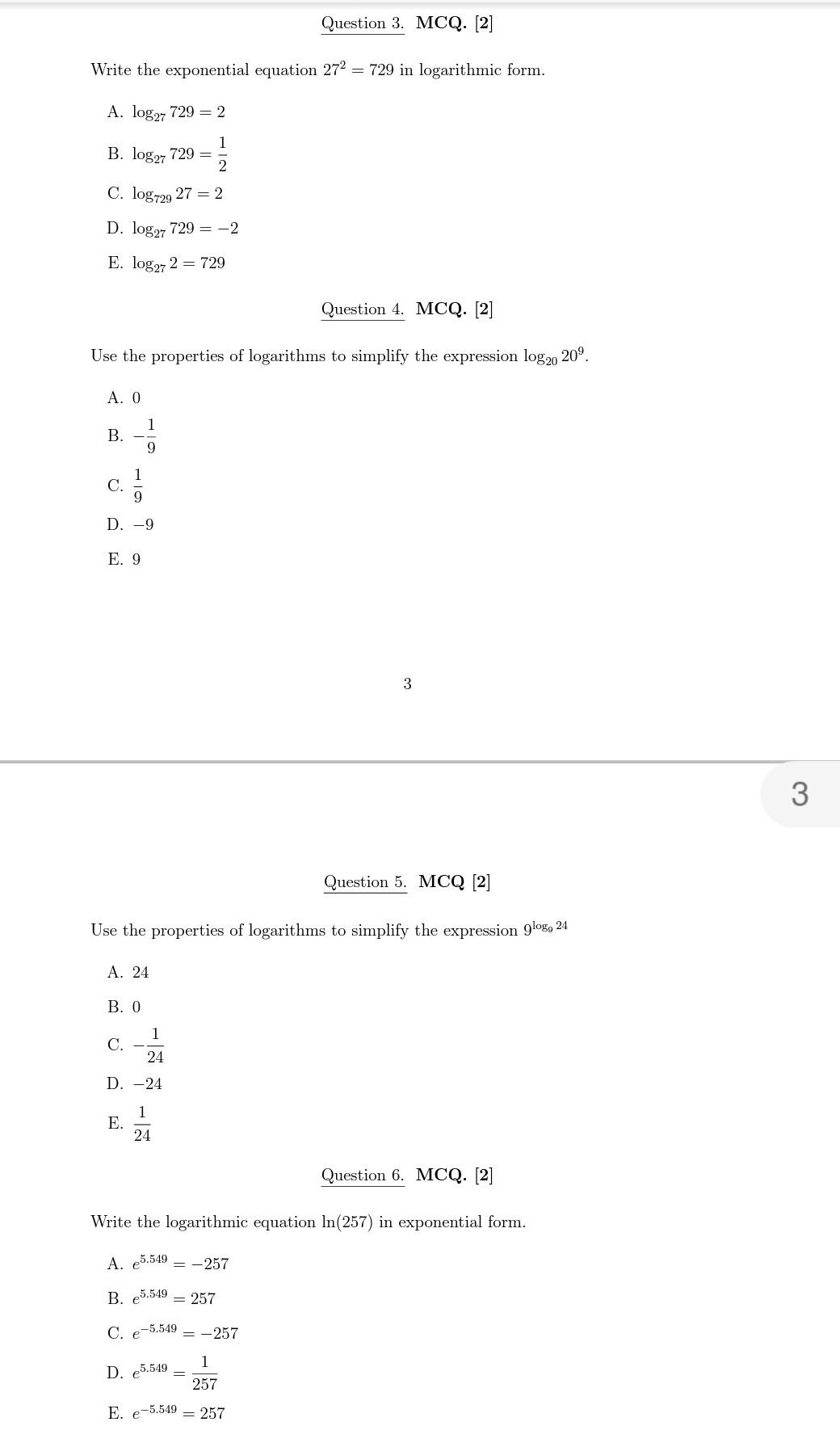 Solved Question 8. MCQ. [2] Rewrite the logarithm log5 17 as | Chegg.com