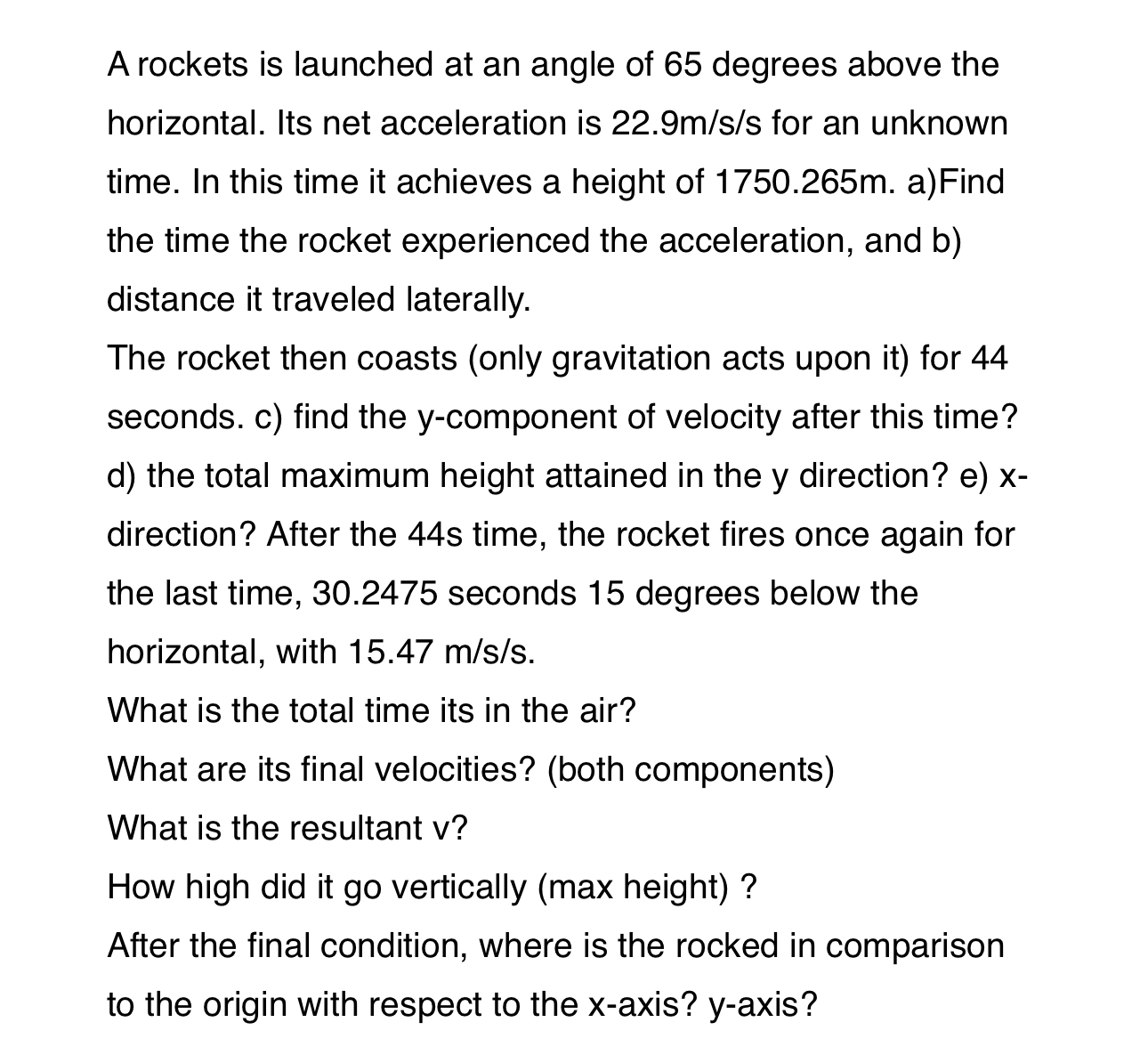 Solved A rockets is launched at an angle of 65 ﻿degrees | Chegg.com