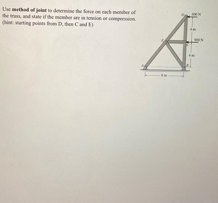 Solved Use method of joint to determine the force on each | Chegg.com