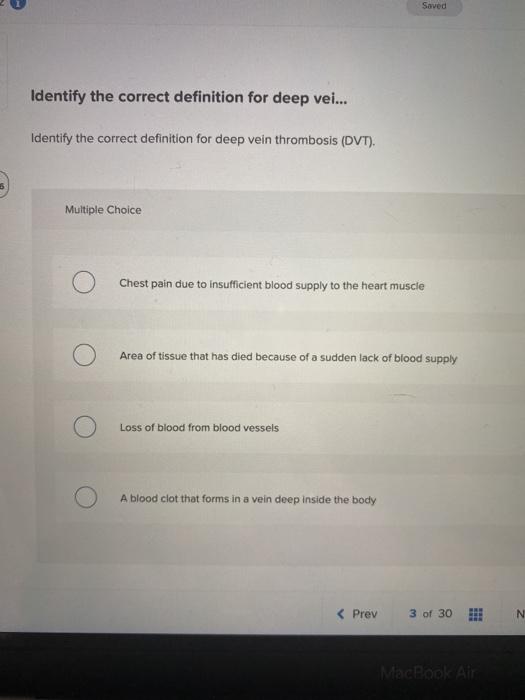 Solved Saved Identify the correct definition for deep vei... | Chegg.com
