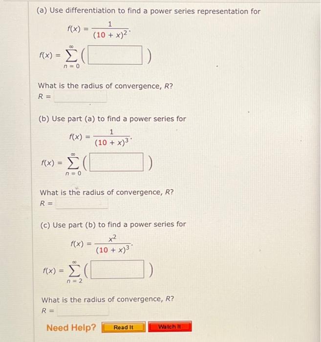 Solved (a) Use differentiation to find a power series | Chegg.com