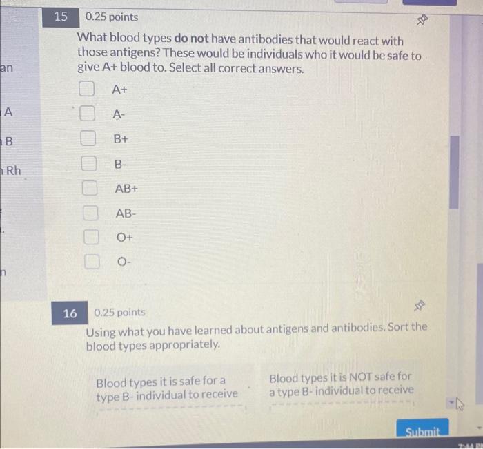 Solved 10.25 points Consider an individual with type A+ | Chegg.com