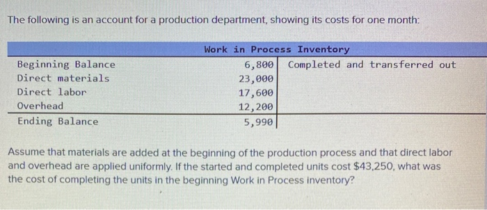The following is an account for a production | Chegg.com