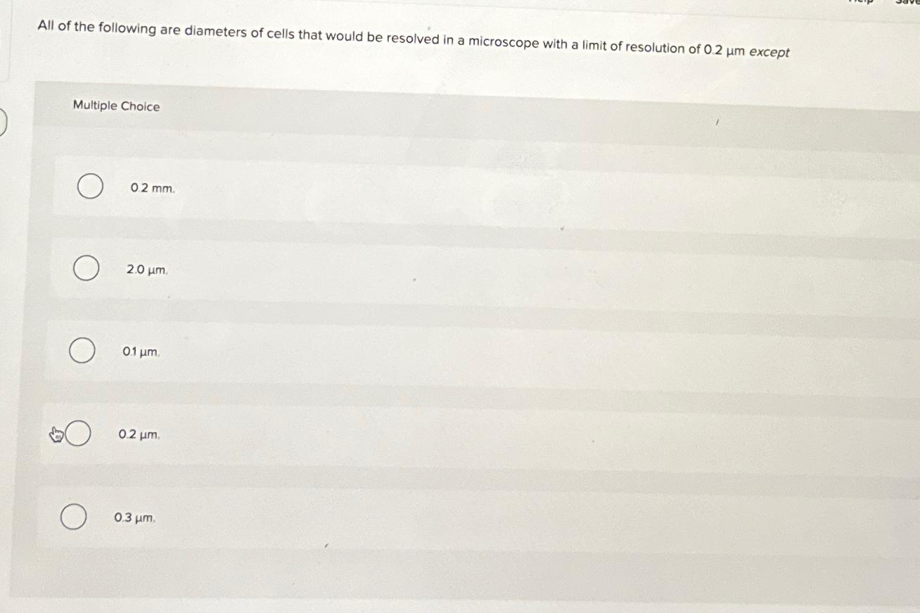 Solved All of the following are diameters of cells that | Chegg.com