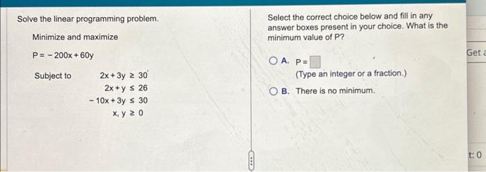 Solve the linear programming problem. Minimize and | Chegg.com