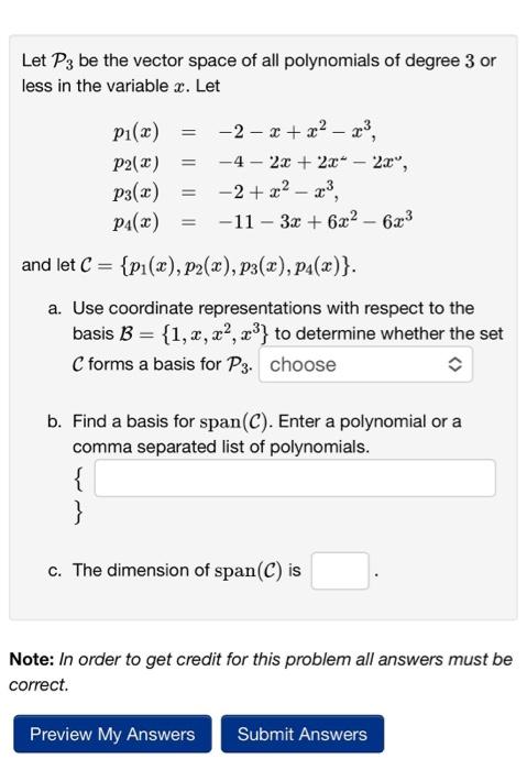 Solved Let P3 be the vector space of all polynomials of | Chegg.com