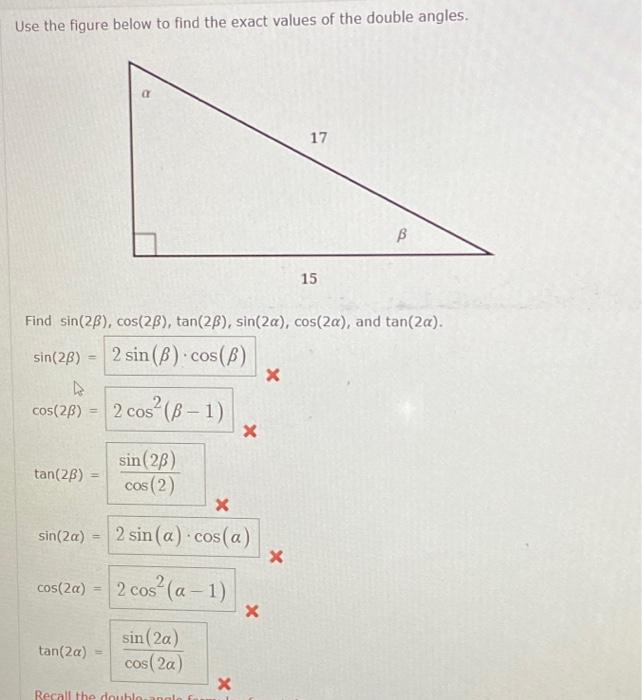 Solved Find the exact values of sin(20), cos(20), and | Chegg.com