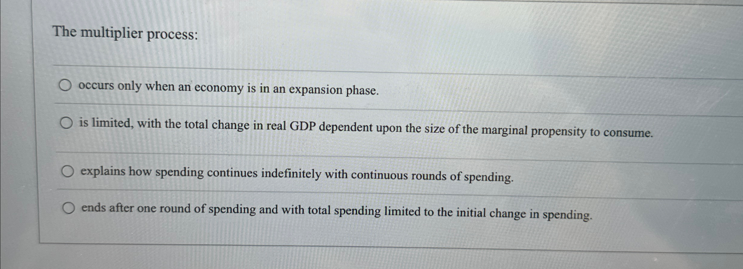 Solved The multiplier process:occurs only when an economy is | Chegg.com