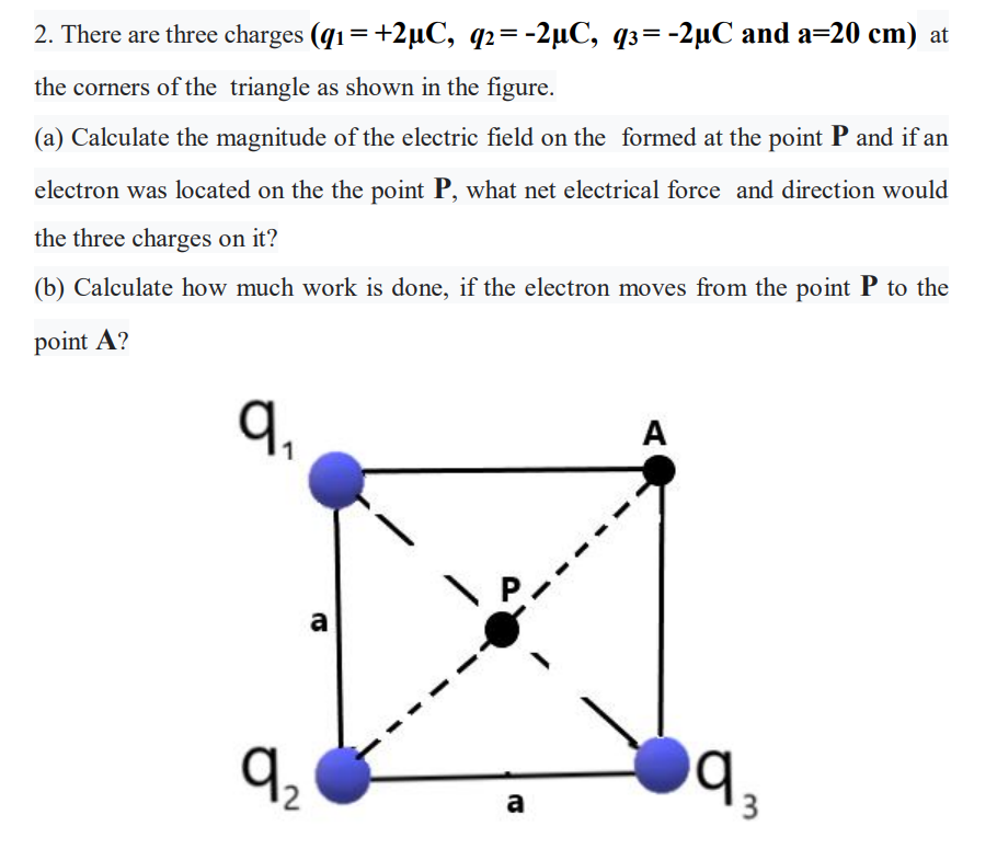 Solved There are three charges and {:a=20cm) ﻿atthe corners | Chegg.com