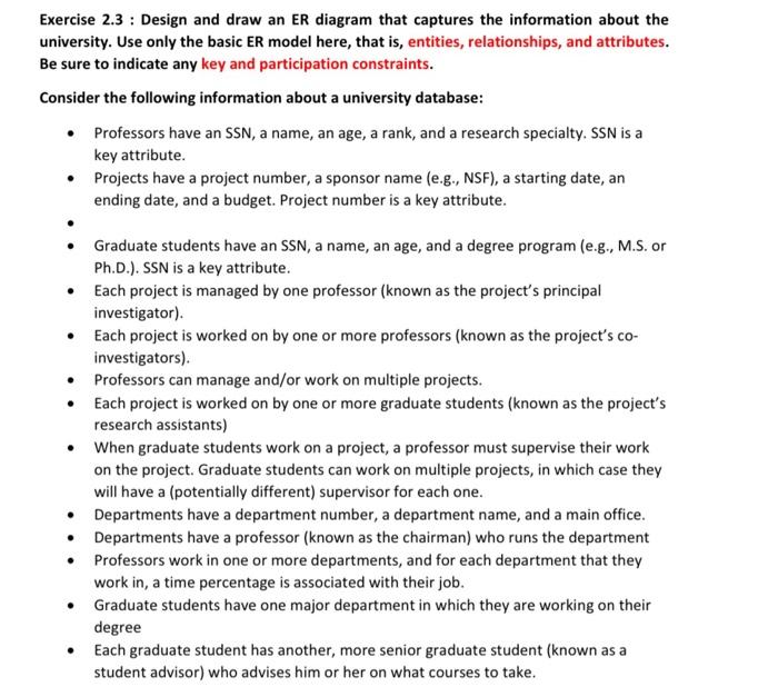 Solved Exercise 2.3 : Design and draw an ER diagram that | Chegg.com
