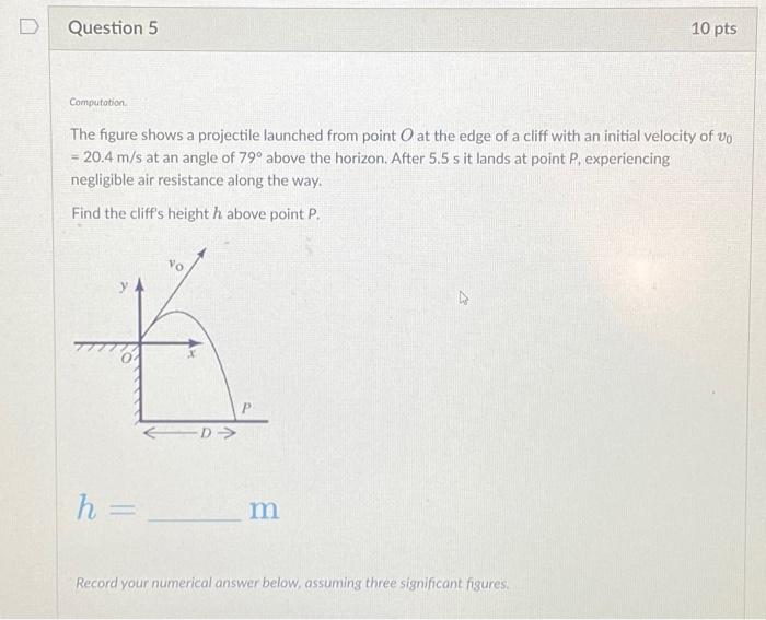 Solved Question 5 Computation. The figure shows a projectile | Chegg.com