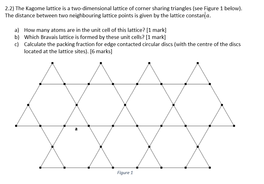 Solved 2.2) ﻿The Kagome lattice is a two-dimensional lattice | Chegg.com