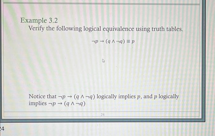 Solved Example 3.2 Verify the following logical equivalence | Chegg.com