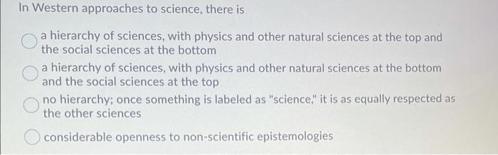 Solved In Western approaches to science, there is a | Chegg.com