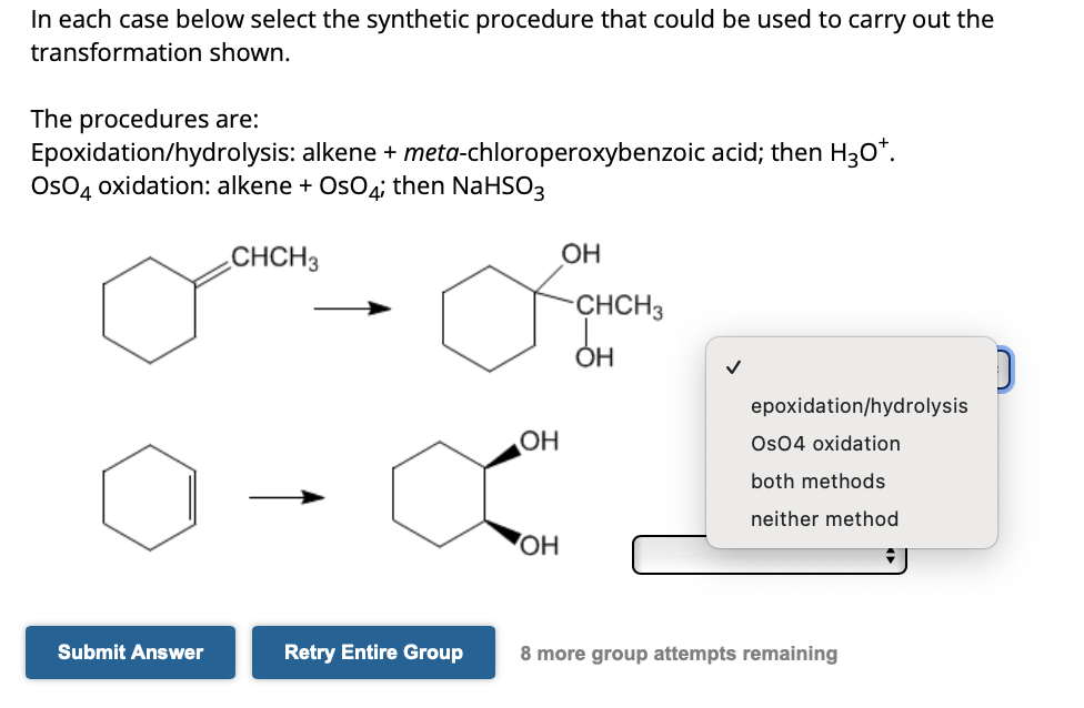 Solved In each case below select the synthetic procedure | Chegg.com