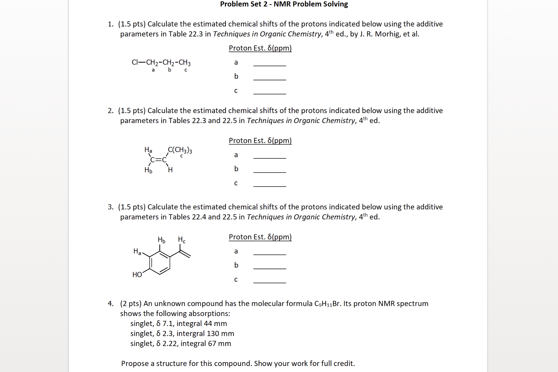 Solved Problem Set 2 - ﻿NMR Problem Solving( 1.5 ﻿pts) | Chegg.com