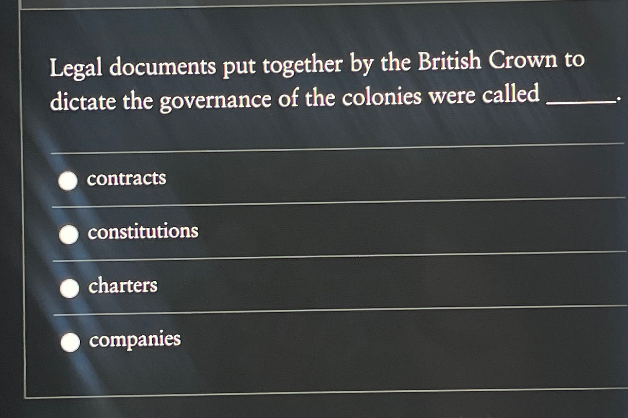 Solved Legal documents put together by the British Crown to | Chegg.com