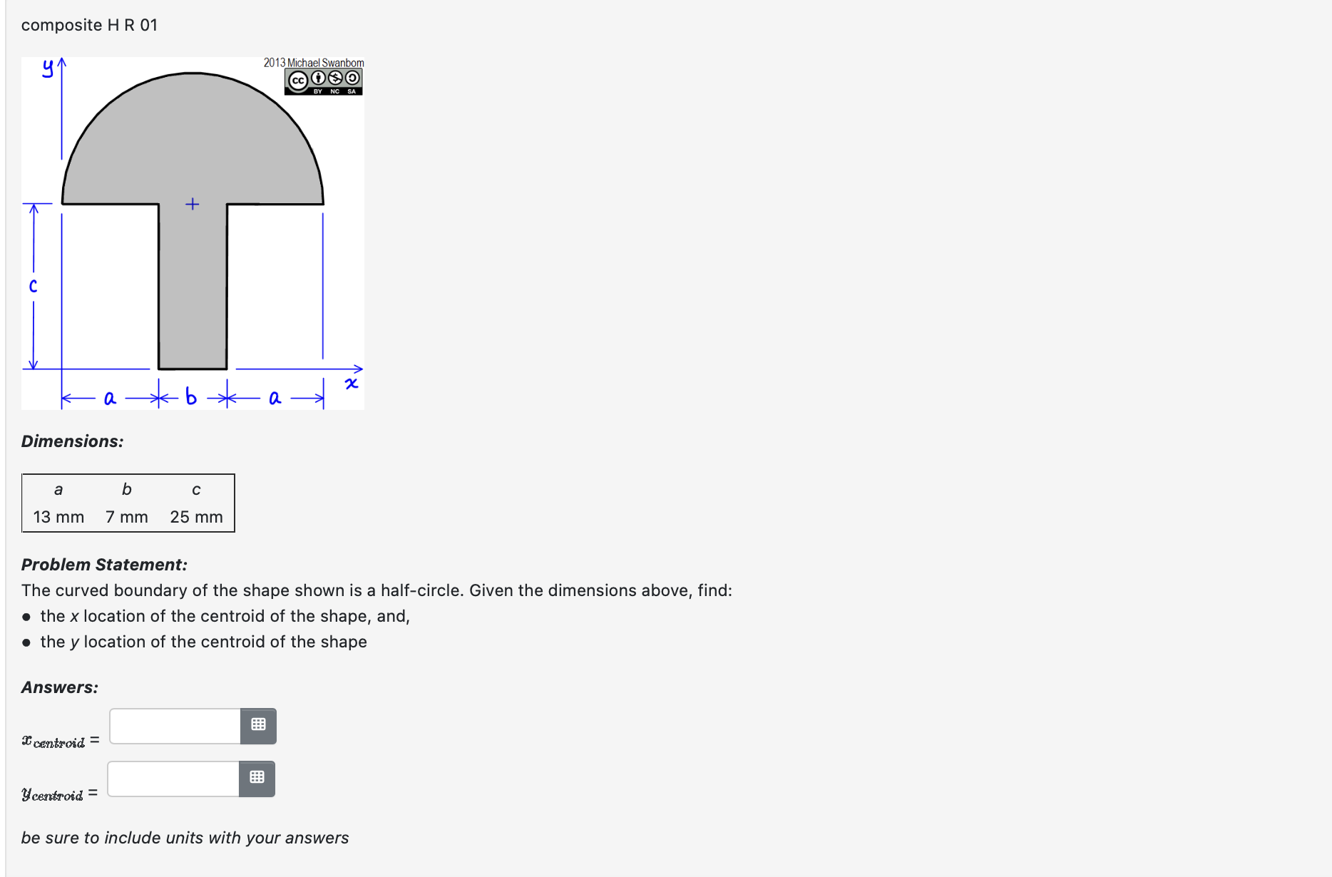 Solved composite H R 01Dimensions:Problem Statement:The | Chegg.com