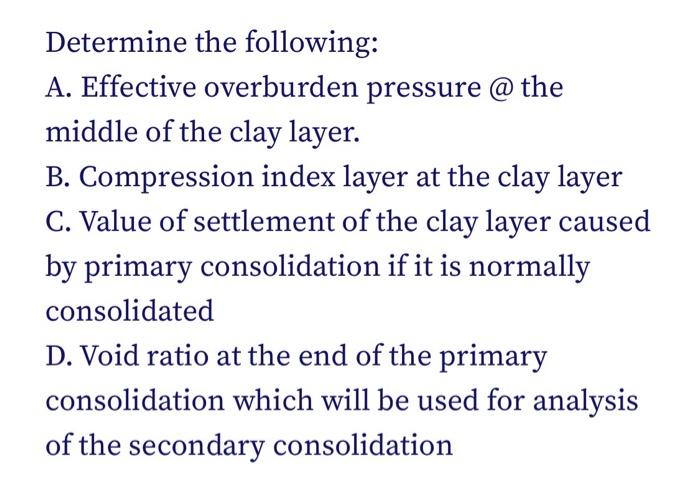 Solved Determine the following: A. Effective overburden | Chegg.com