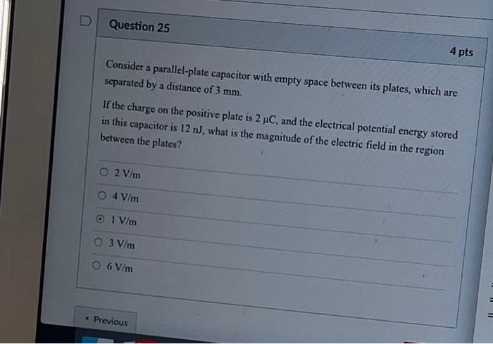 Solved 4 pts Consider a parallel-plate capacitor with empty | Chegg.com