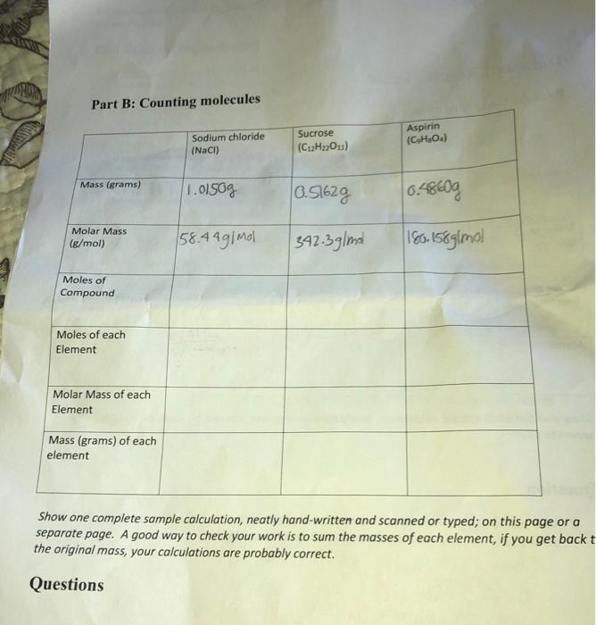 Solved the mass (in grams) column is calculsted from a | Chegg.com