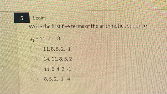 Solved Write the first five terms of the arithmetic | Chegg.com