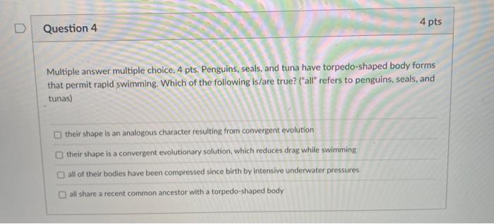 Solved Multiple answer multiple choice, 4 pts. Penguins, | Chegg.com