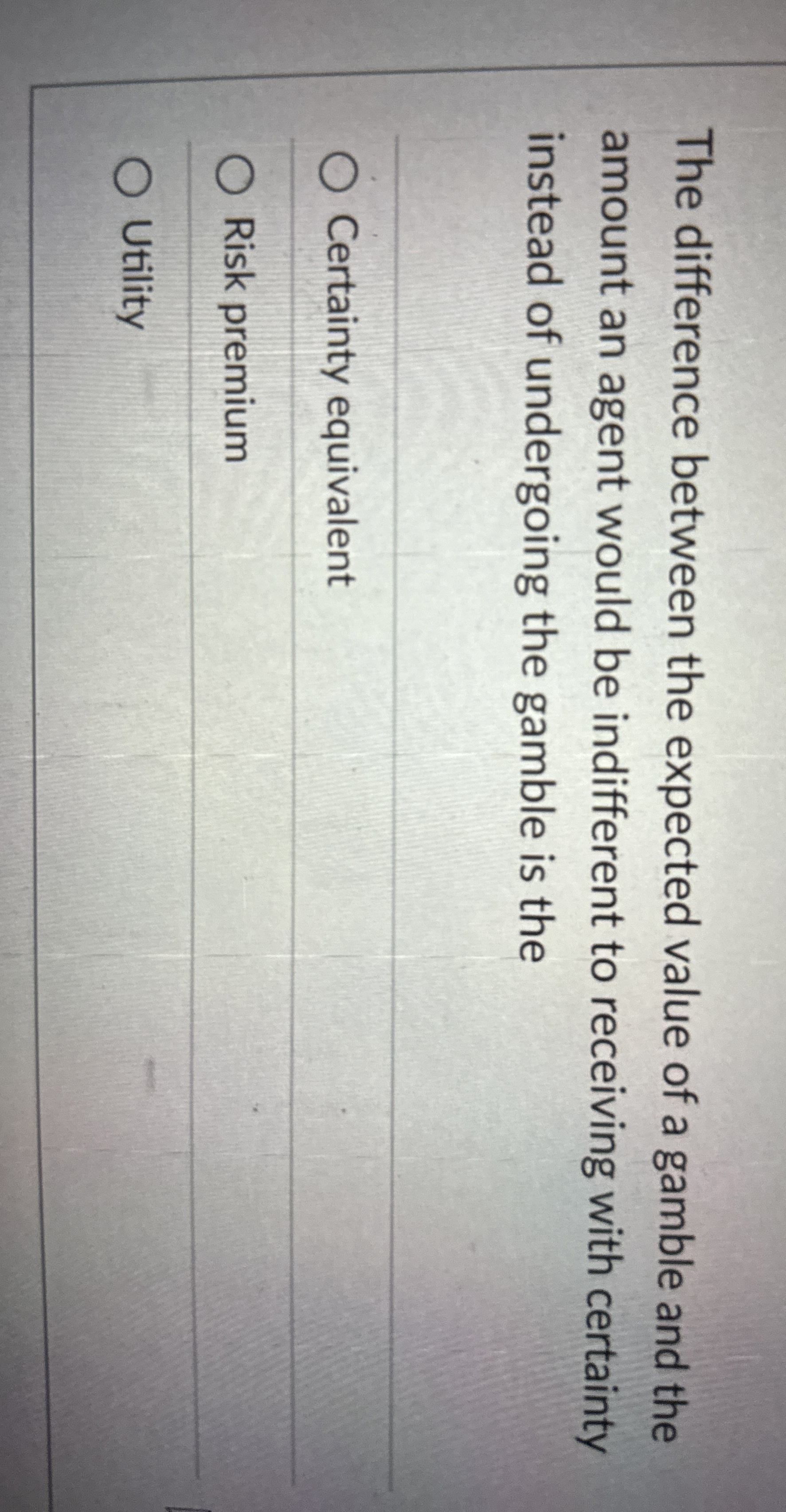 Solved The difference between the expected value of a gamble | Chegg.com