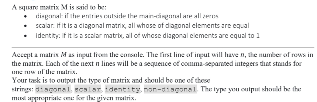 Solved A square matrix M ﻿is said to be:diagonal: if the | Chegg.com