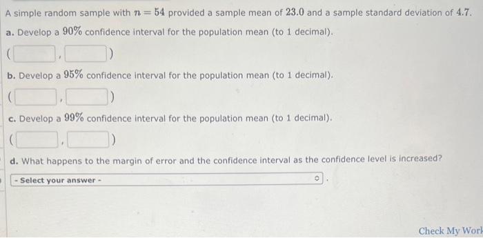 Solved A simple random sample with n=54 provided a sample | Chegg.com